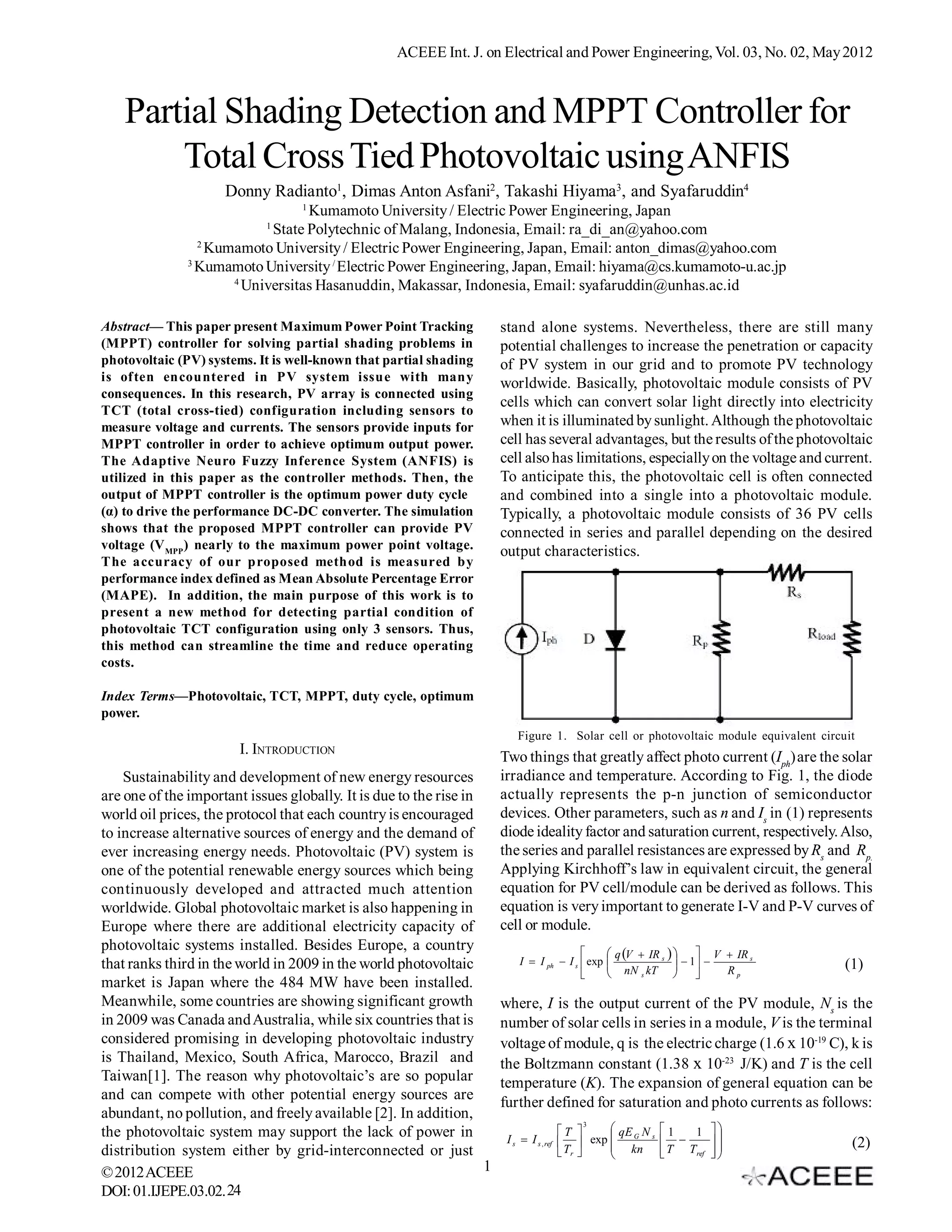 Partial Shading Detection And Mppt Controller For Total Cross Tied