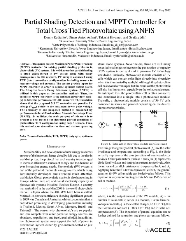 Partial Shading Detection and MPPT Controller for Total Cross Tied Photovoltaic using ANFIS ...