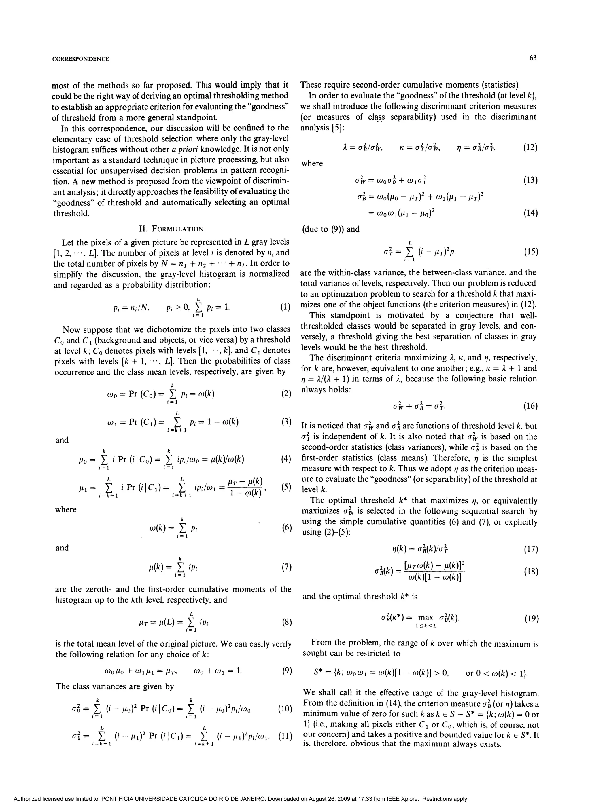 Ostu Thresholding | PDF