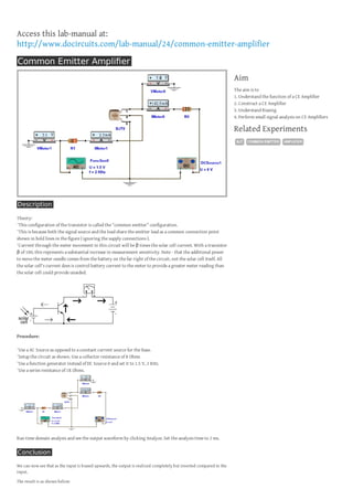 Common Emitter Amplifier : BJT | PDF