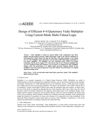 Design of Efficient 4×4 Quaternary Vedic Multiplier Using Current-Mode Multi-Valued Logic | PDF
