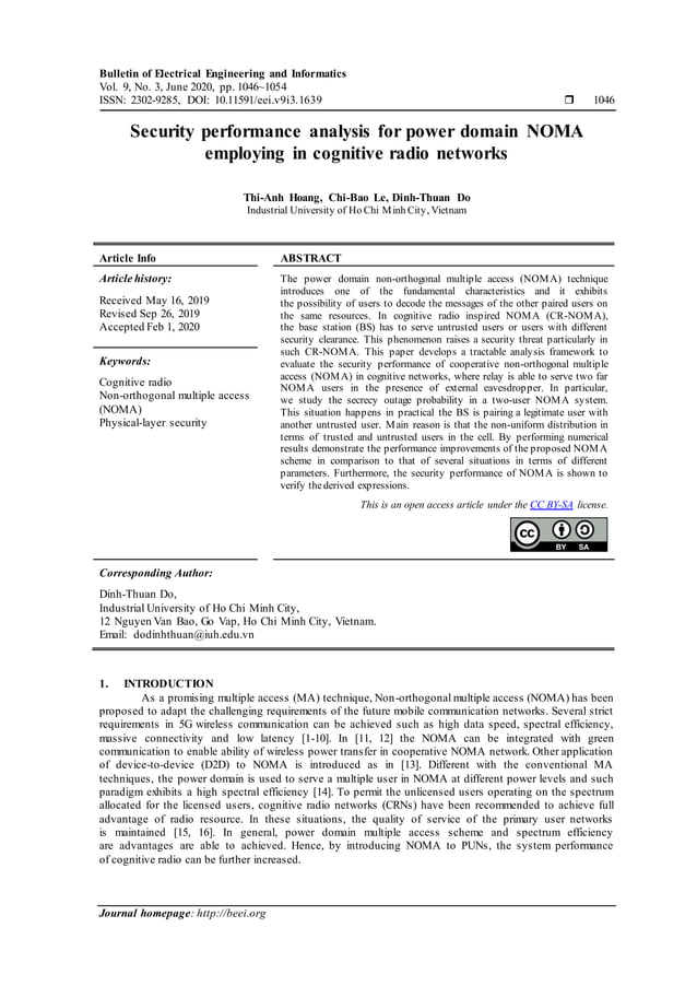 Security performance analysis for power domain NOMA employing in cognitive radio networks | PDF