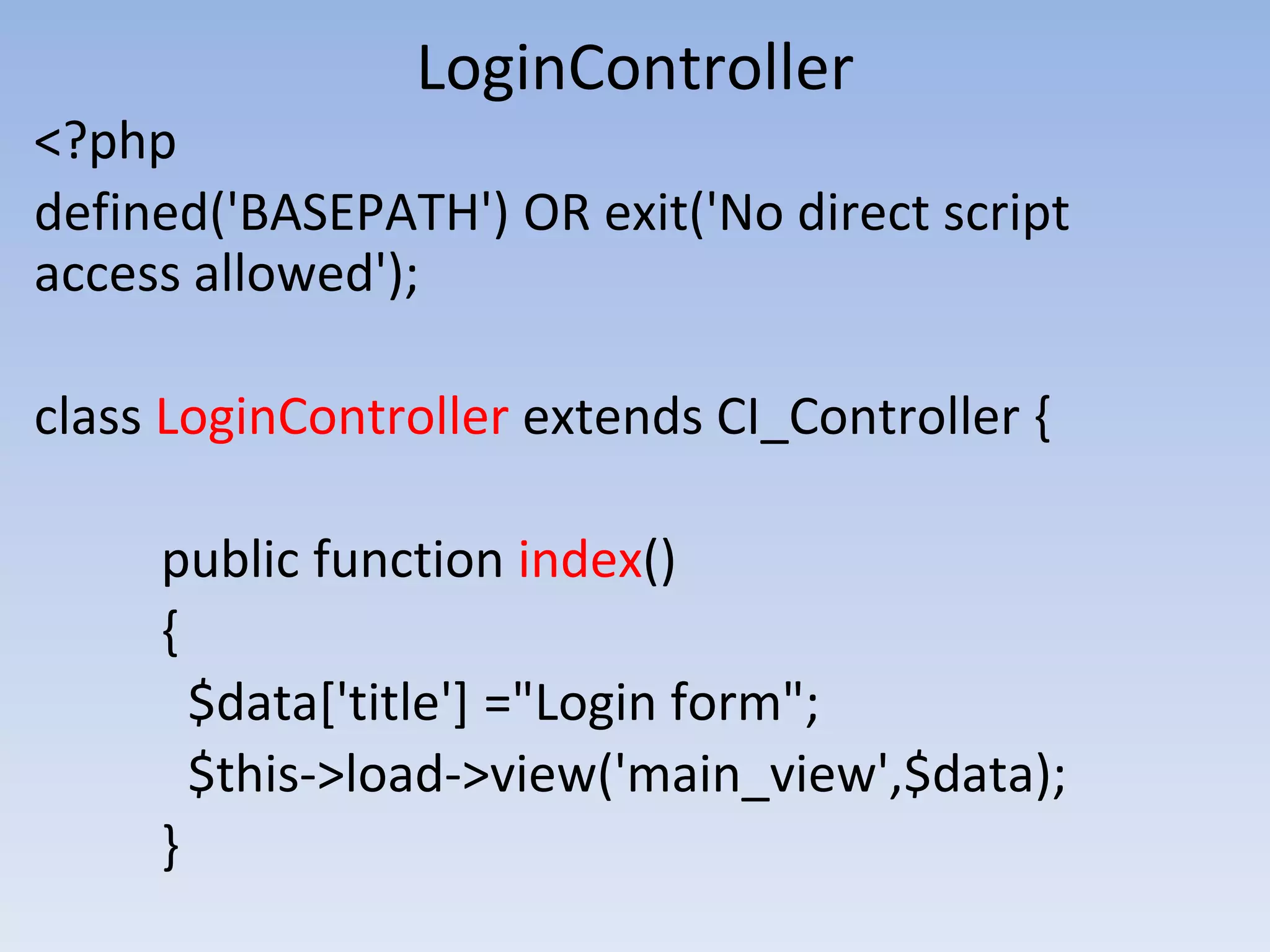 24. CodeIgniter simple login with sessions | PPTX