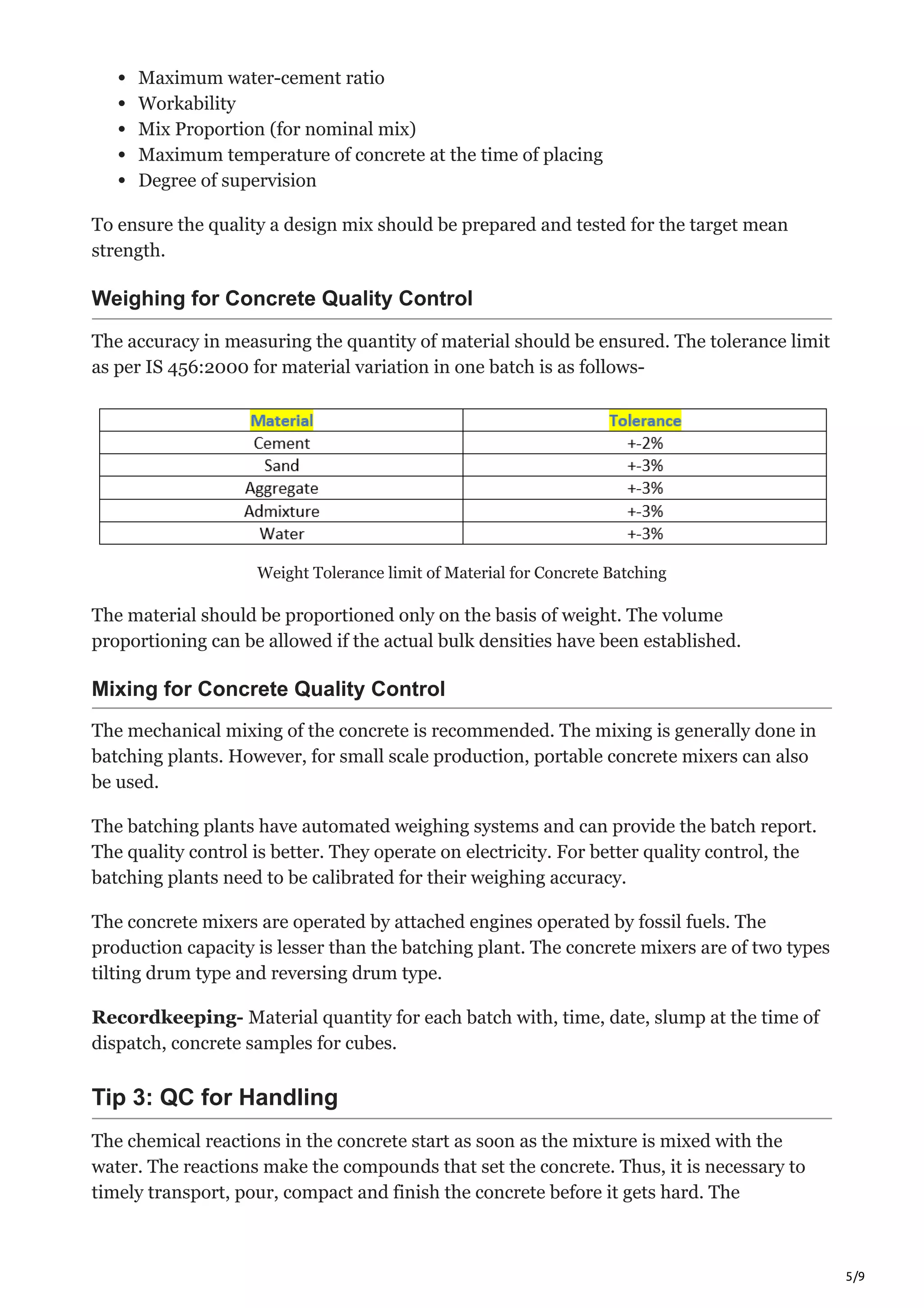 Top 5 Concrete Quality Control Methods at Site | PDF