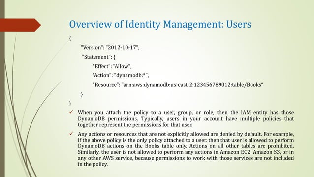 AWS Identity and access management for users | PPTX | Cloud Computing | Internet
