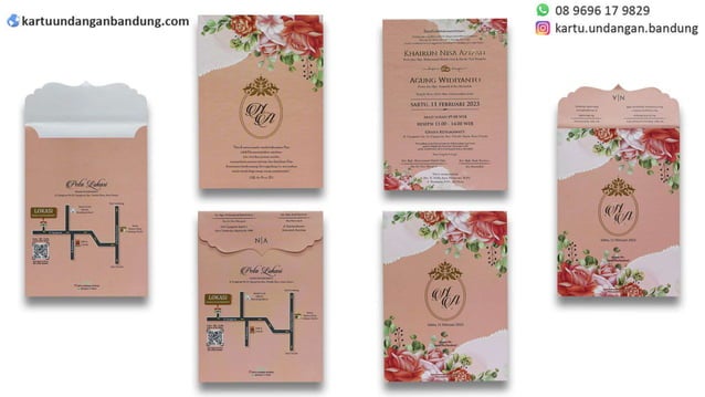 Kartu Undangan Model Single Hardcover + Amplop Potrait Pink Peach Flower Aesthetic | PDF
