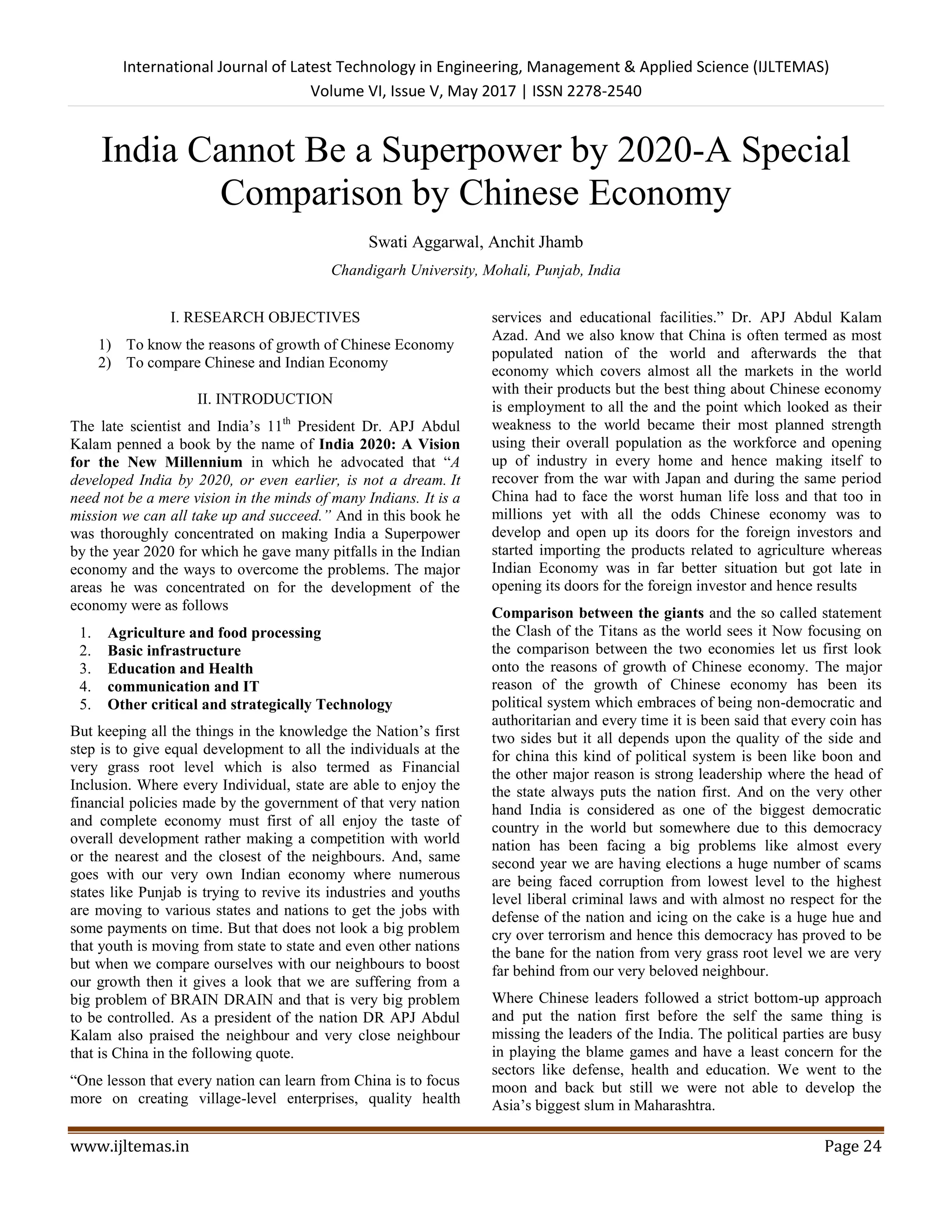 India Cannot Be a Superpower by 2020-A Special Comparison by Chinese ...