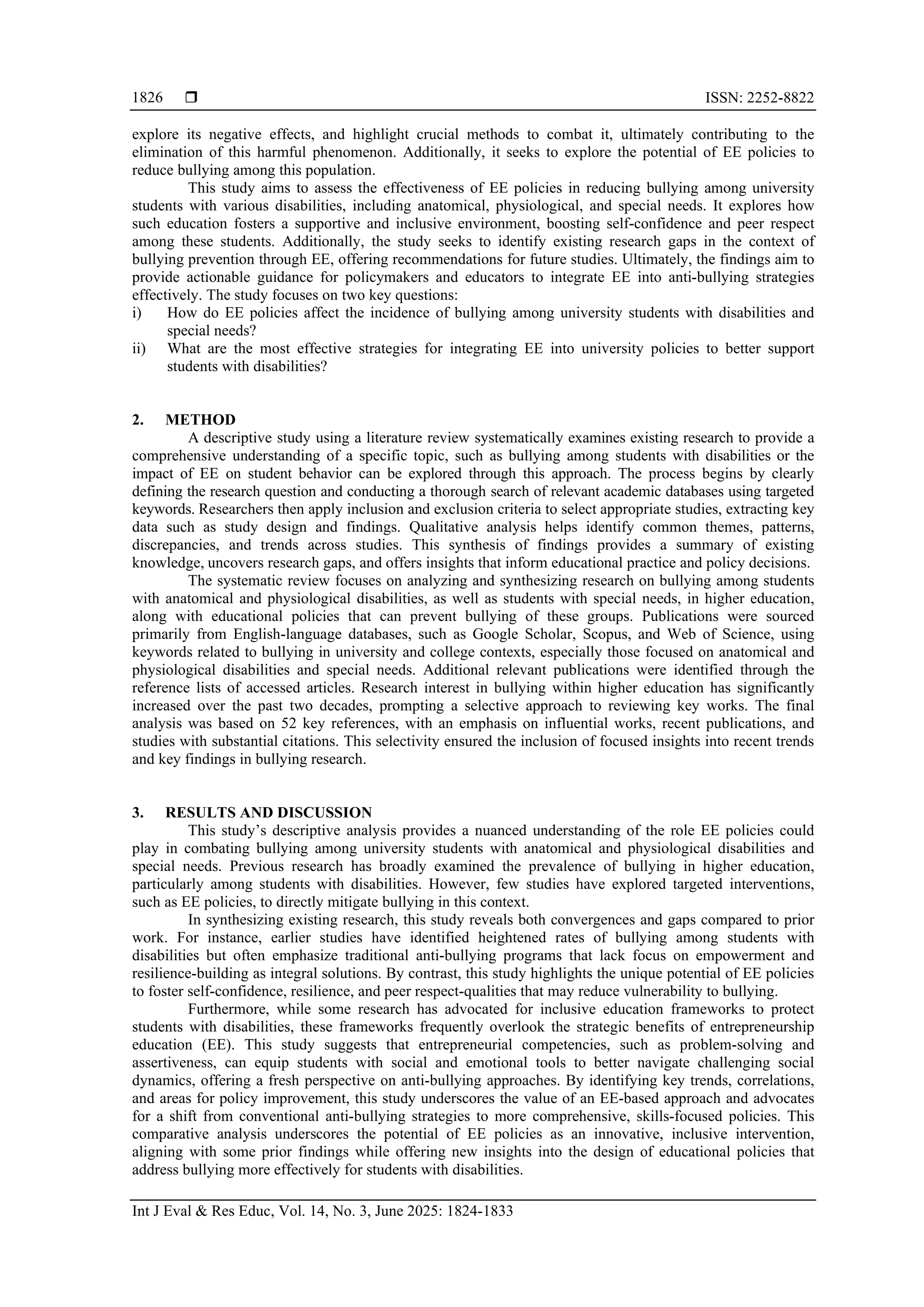 Impact of entrepreneurial education policies on reducing bullying among ...