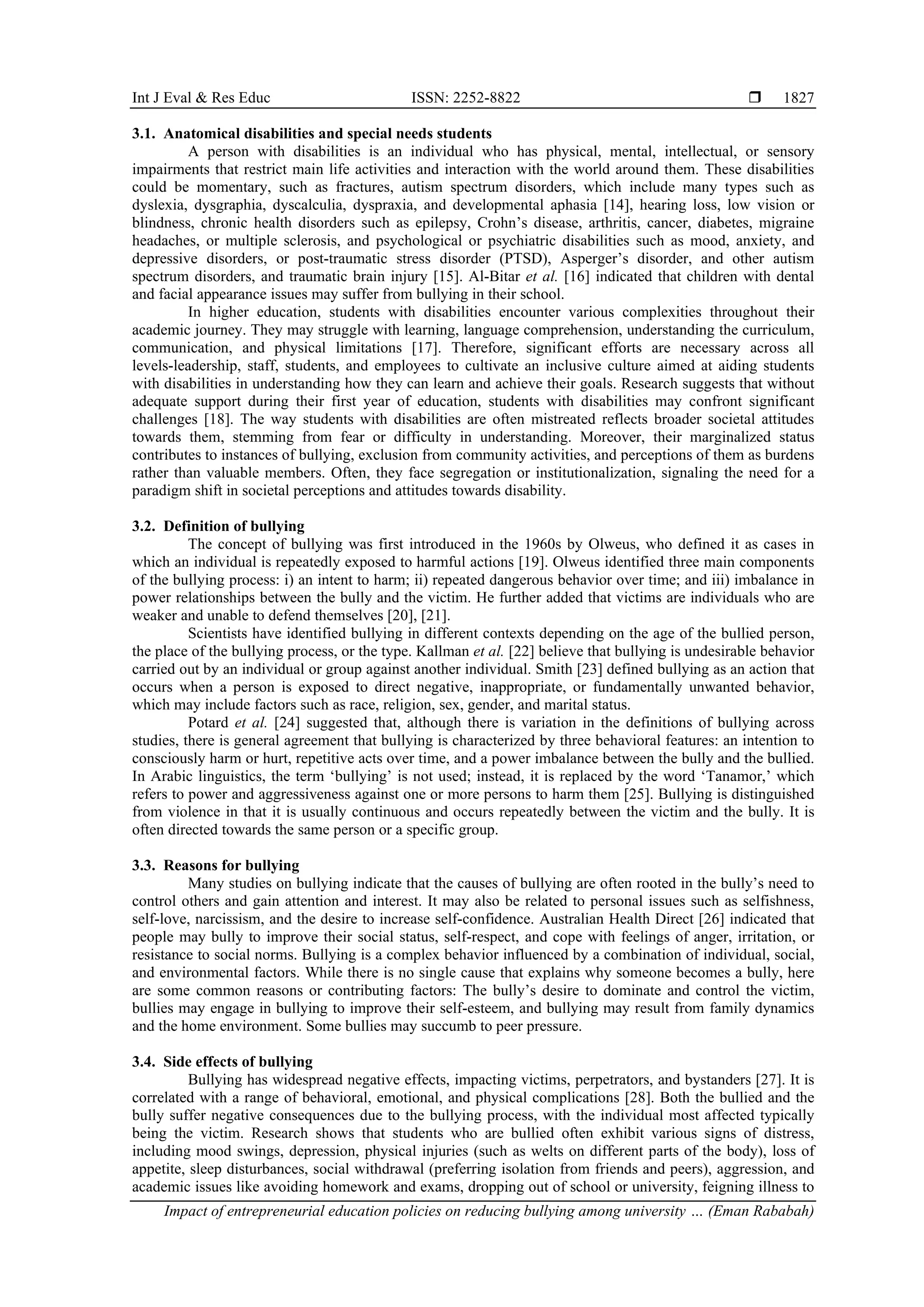 Impact of entrepreneurial education policies on reducing bullying among ...