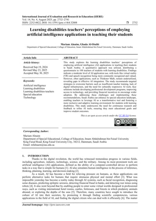 Learning disabilities teachers’ perceptions of employing artificial ...
