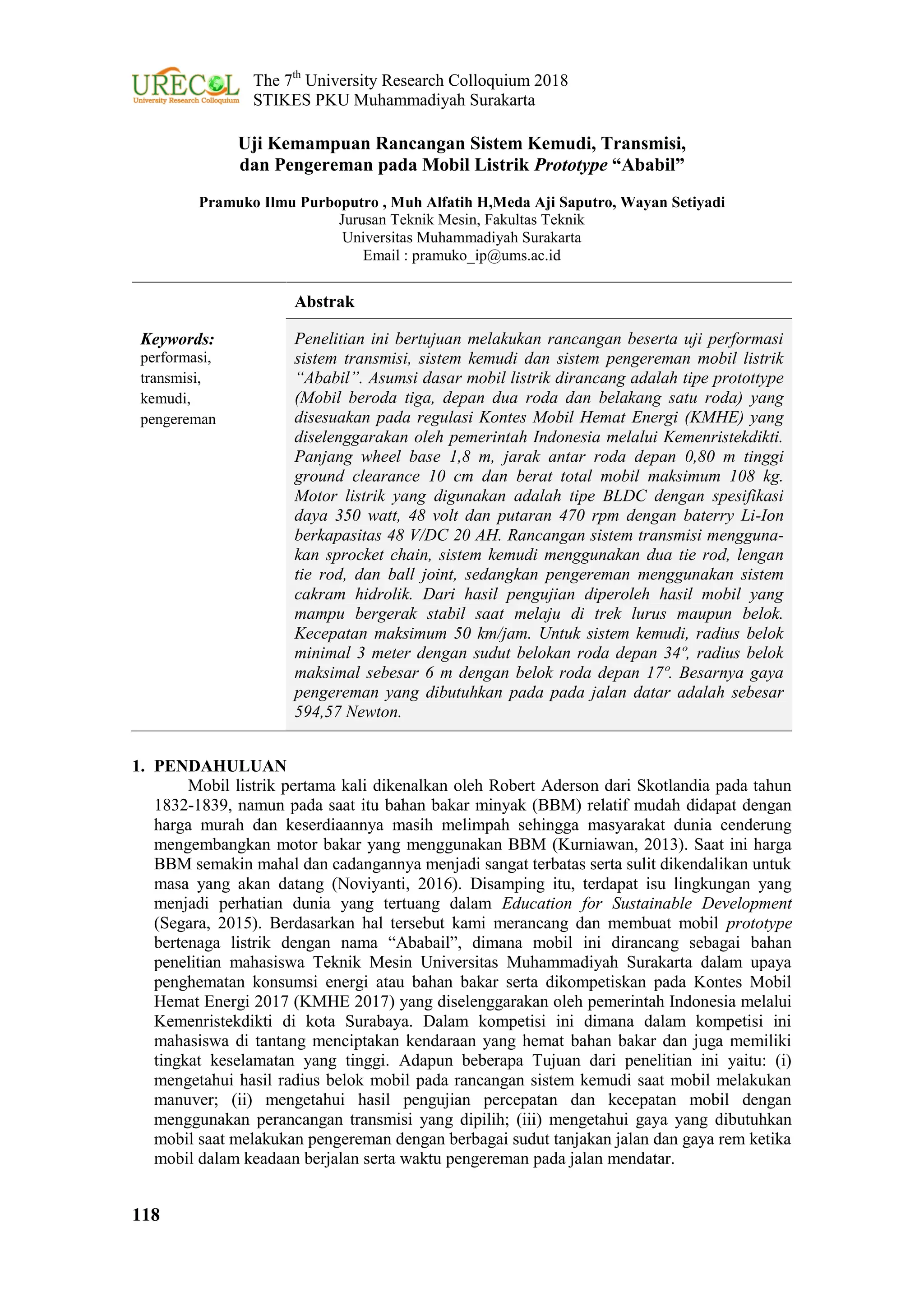 Uji Kemampuan Rancangan Sistem Kemudi, Transmisi, dan Pengereman pada ...