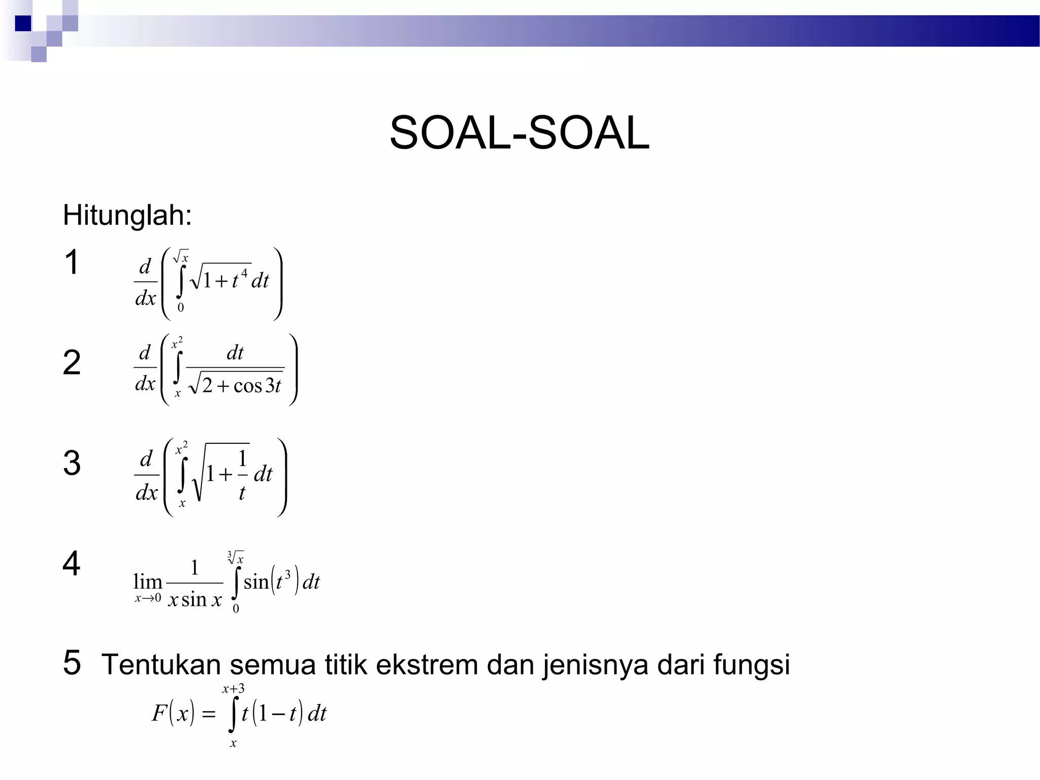 Powerpoint Kalkulus Tentang Integral tentu beserta contoh dan soal soal ...