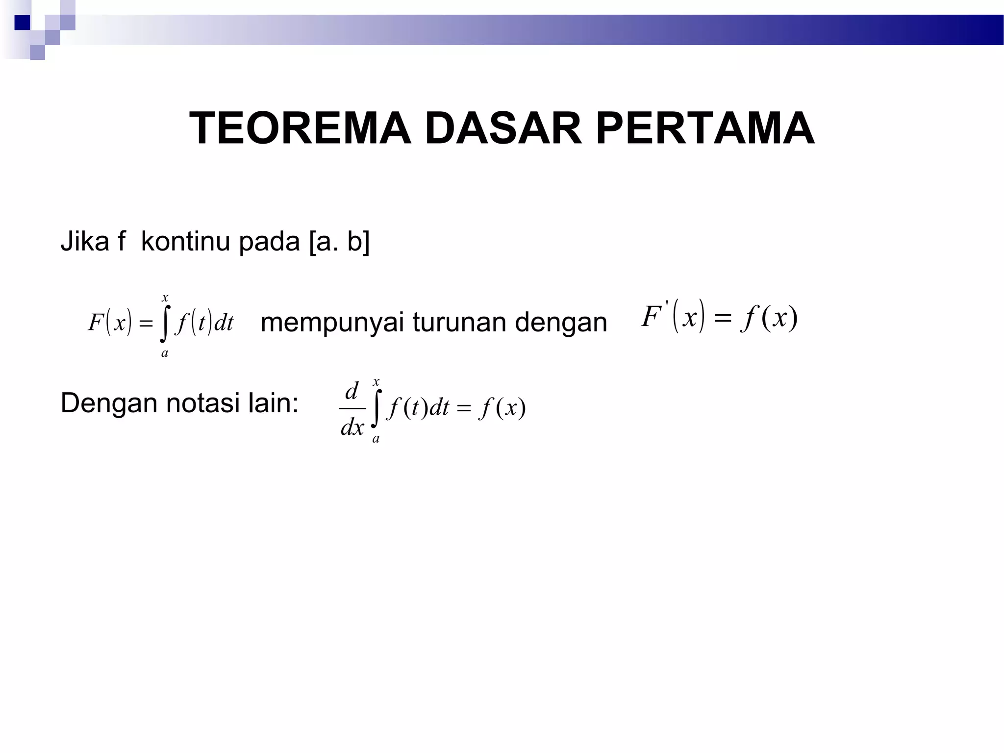 Powerpoint Kalkulus Tentang Integral tentu beserta contoh dan soal soal ...