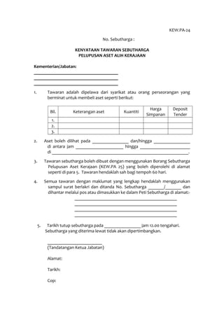 24.kew.pa 24 (kenyataan tawaran sebutharga pelupusan aset al | DOC