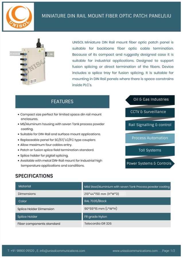 24 port miniature din rail patch panel | Unisol | PDF