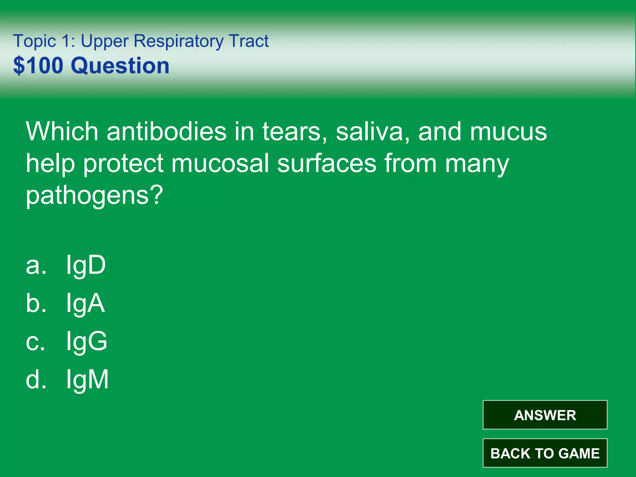 Ch. 21 Infections of the Respiratory System Quiz Show | PPTX