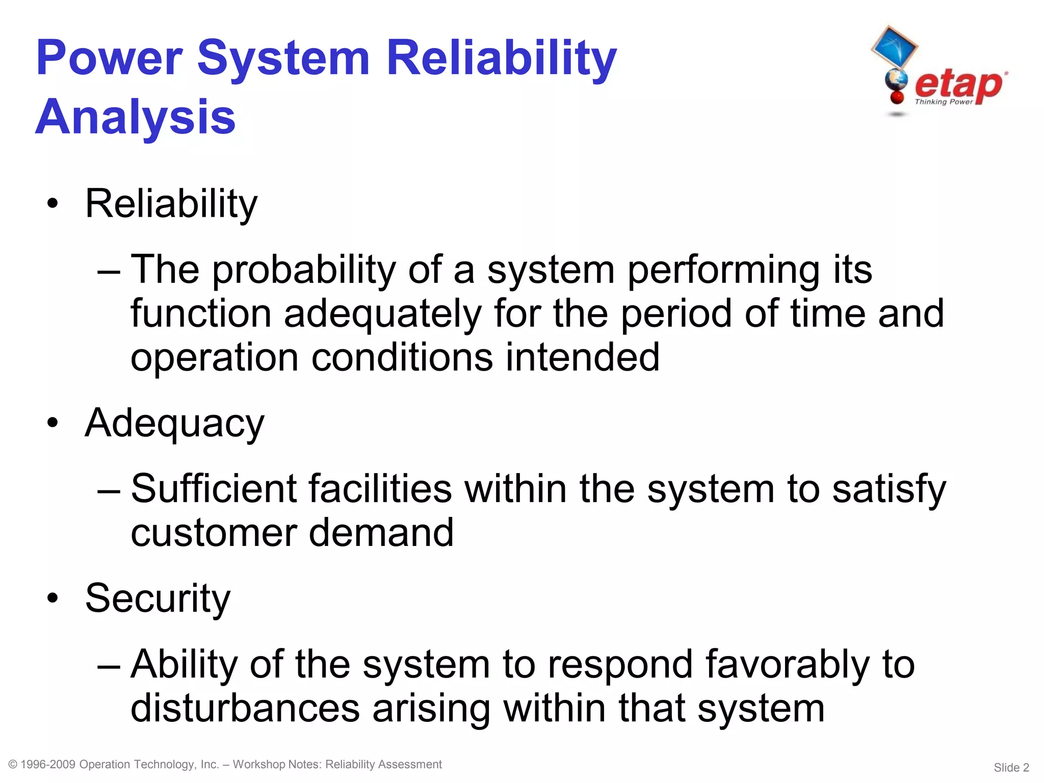 ETAP - reliability assesment | PDF