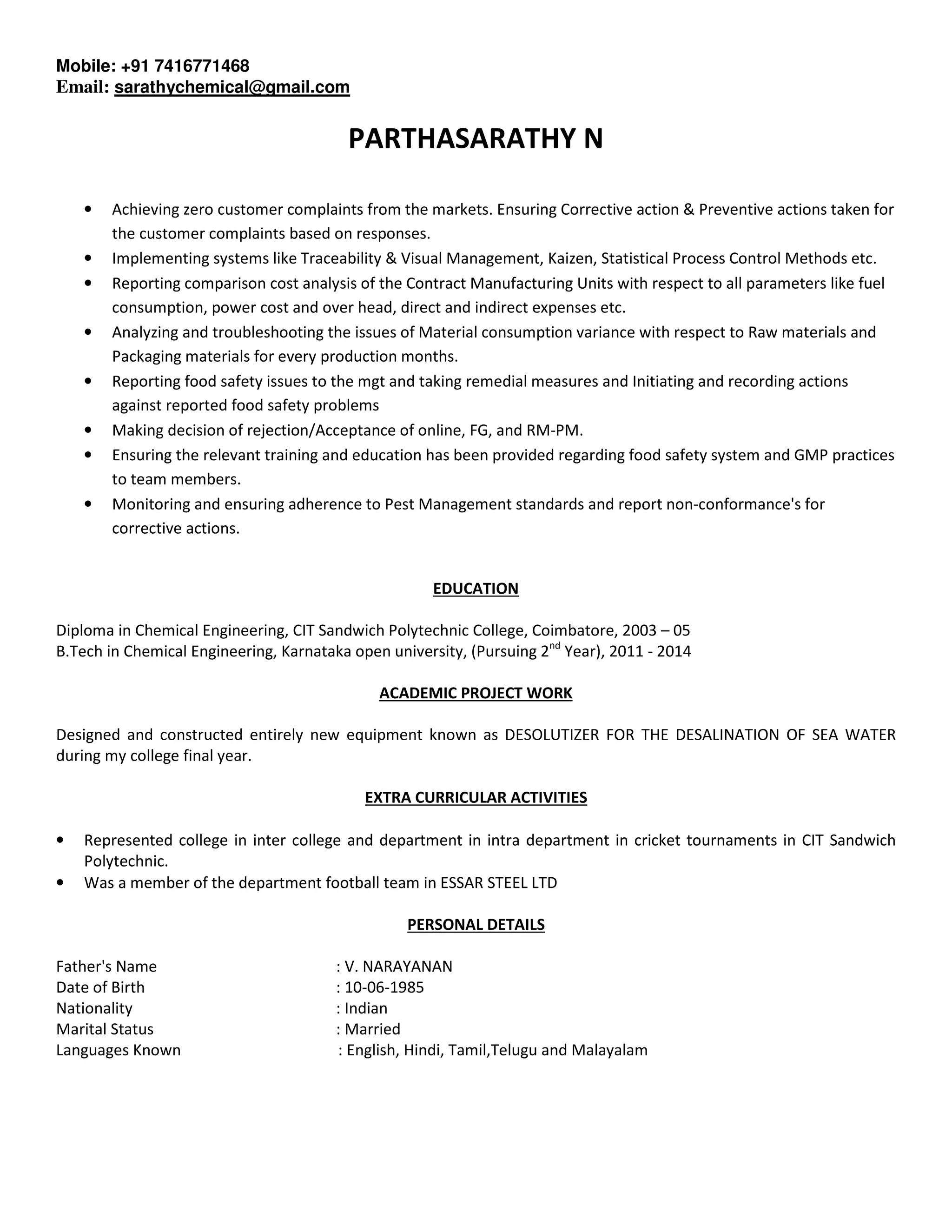 Parthasarathy Resume | PDF