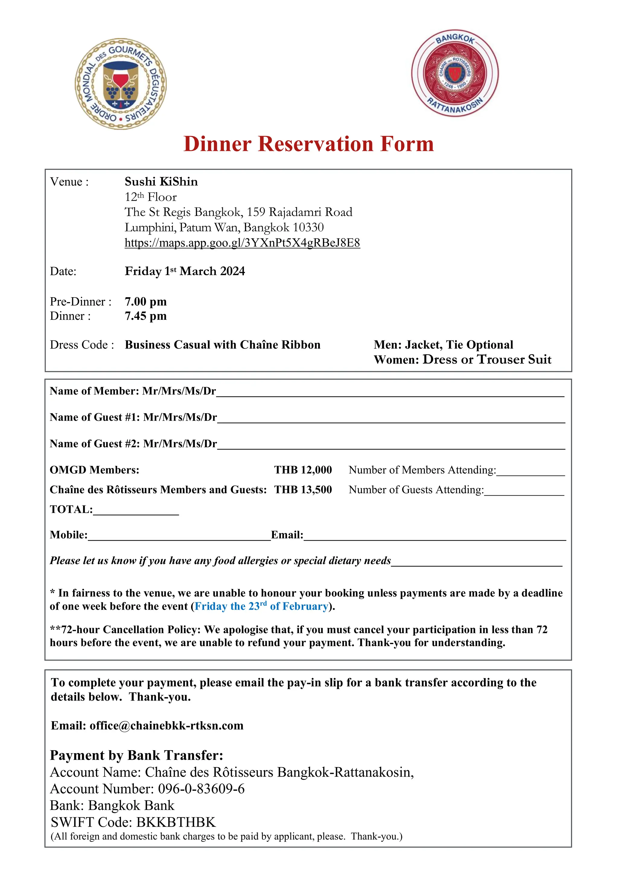 Register Now for Sushi KiShin Wine Pairing Dinner! Reservation Form | PDF