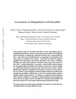 Locomotion as Manipulation with ReachBot | PDF