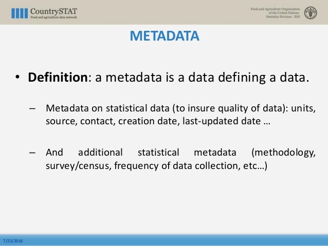Overview of the metadata in the new CountrySTAT platform