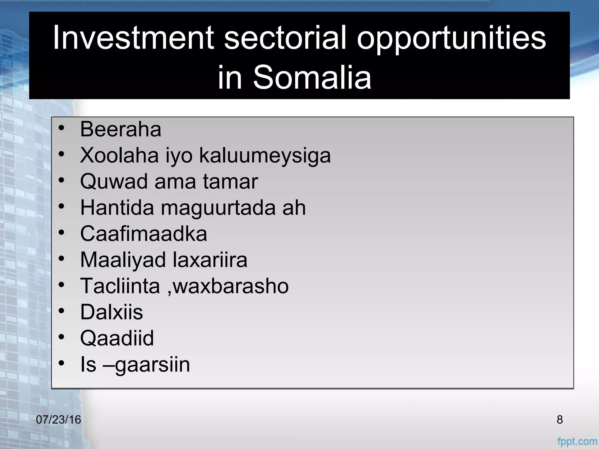 Somalia investment opportunities | PPT