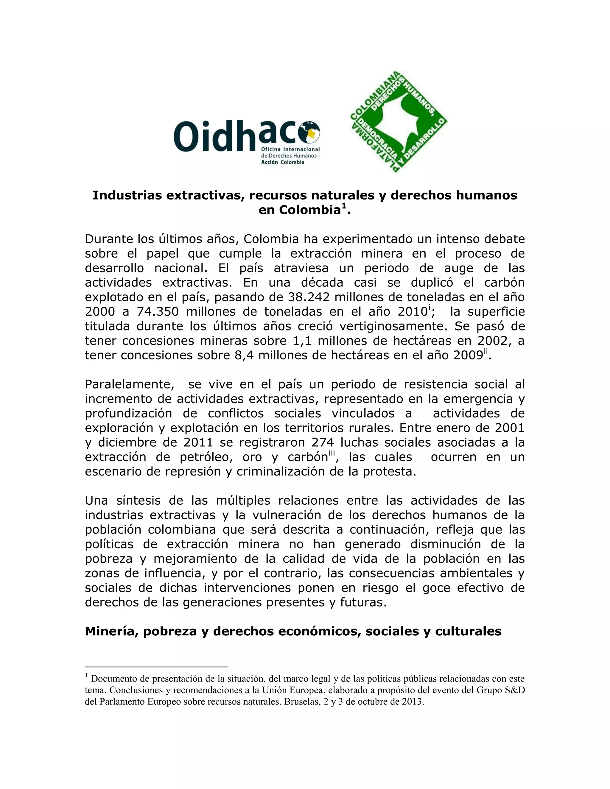 Industrias extractivas, recursos naturales y derechos humanos en ...