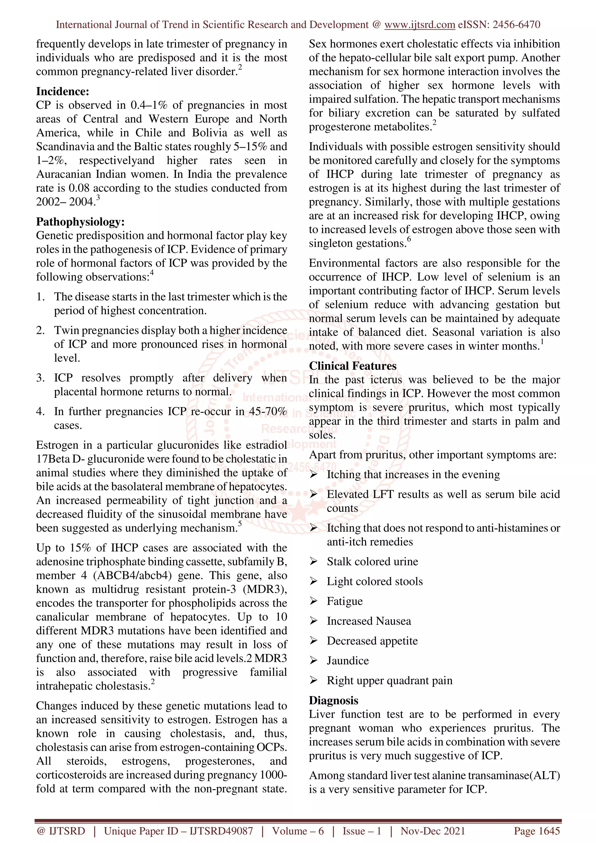 A Case Report on Intrahepatic Cholestasis of Pregnancy | PDF