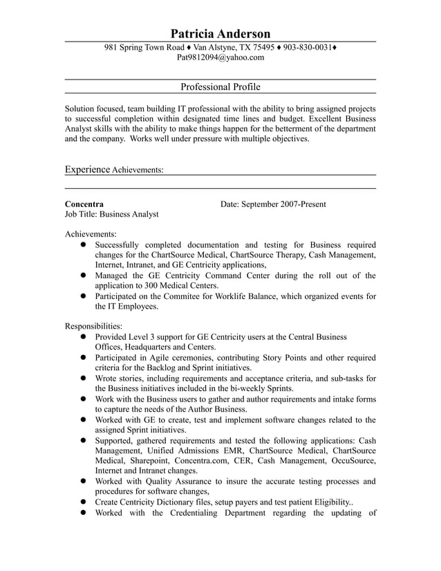 Patricia Anderson Resume | PDF