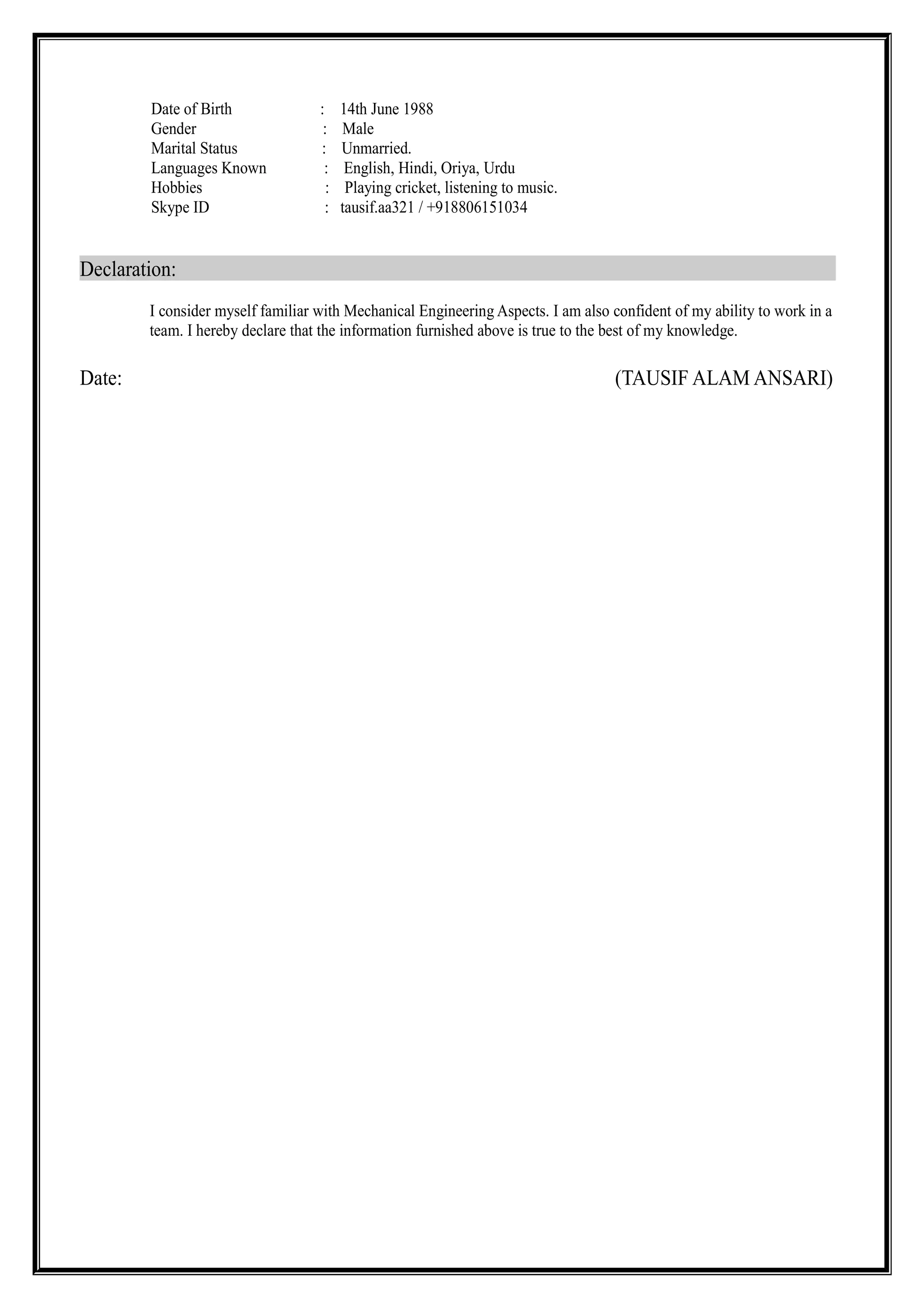 tausif alam resume | PDF