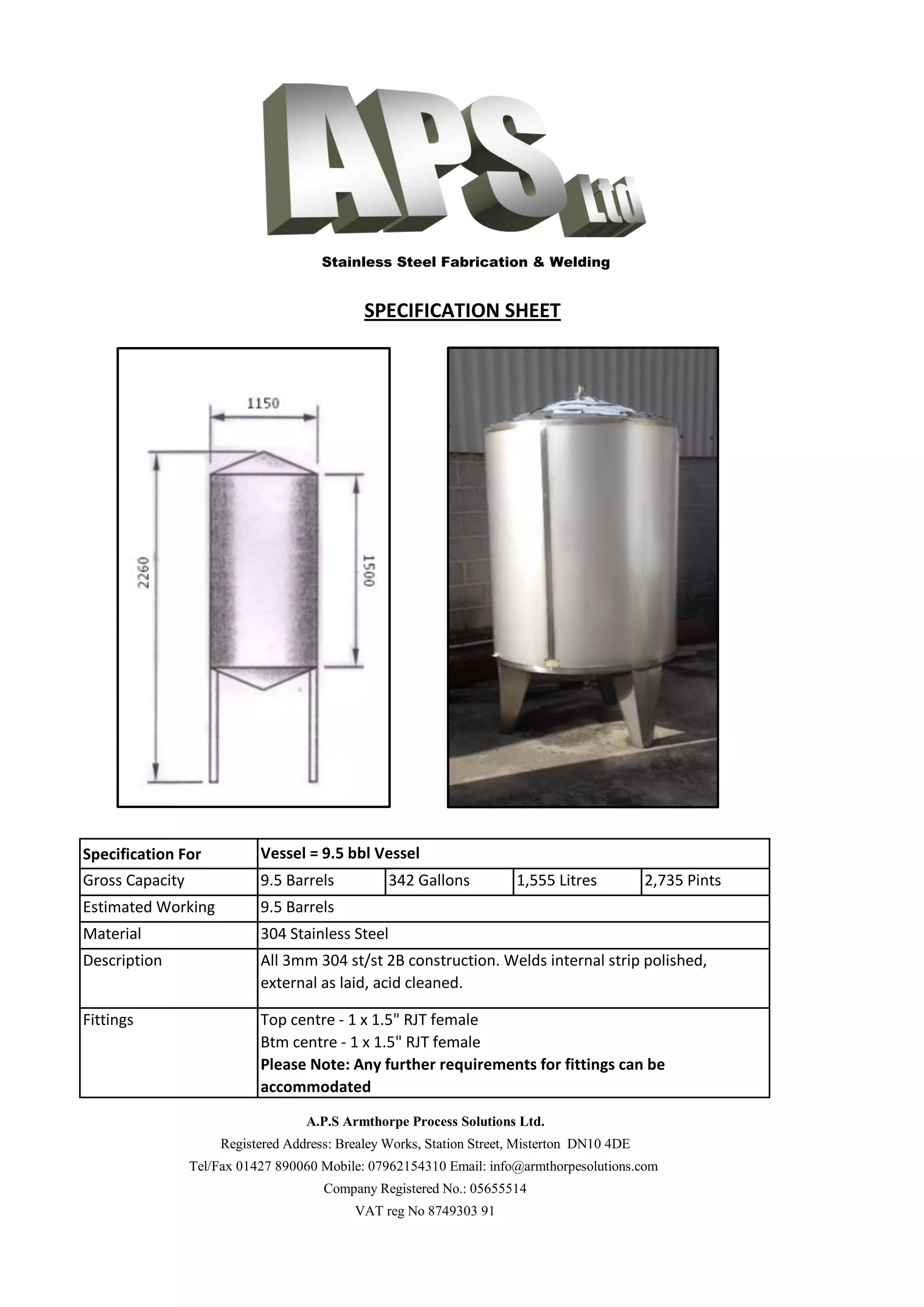 9.5bbl Vessel Spec Sheet | PDF