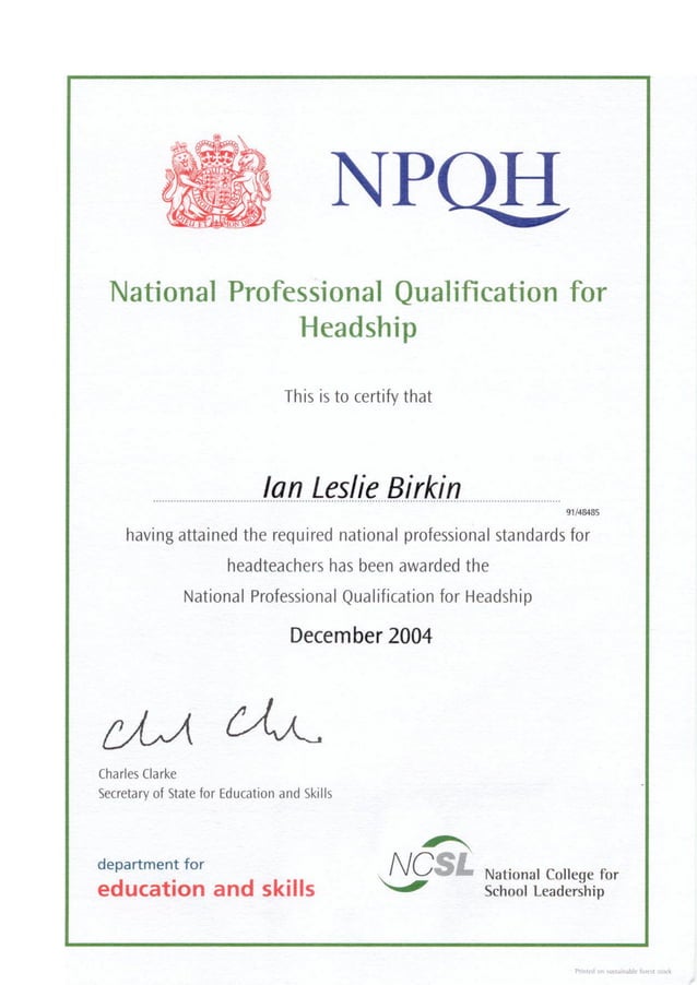NPQH Certificate | PDF