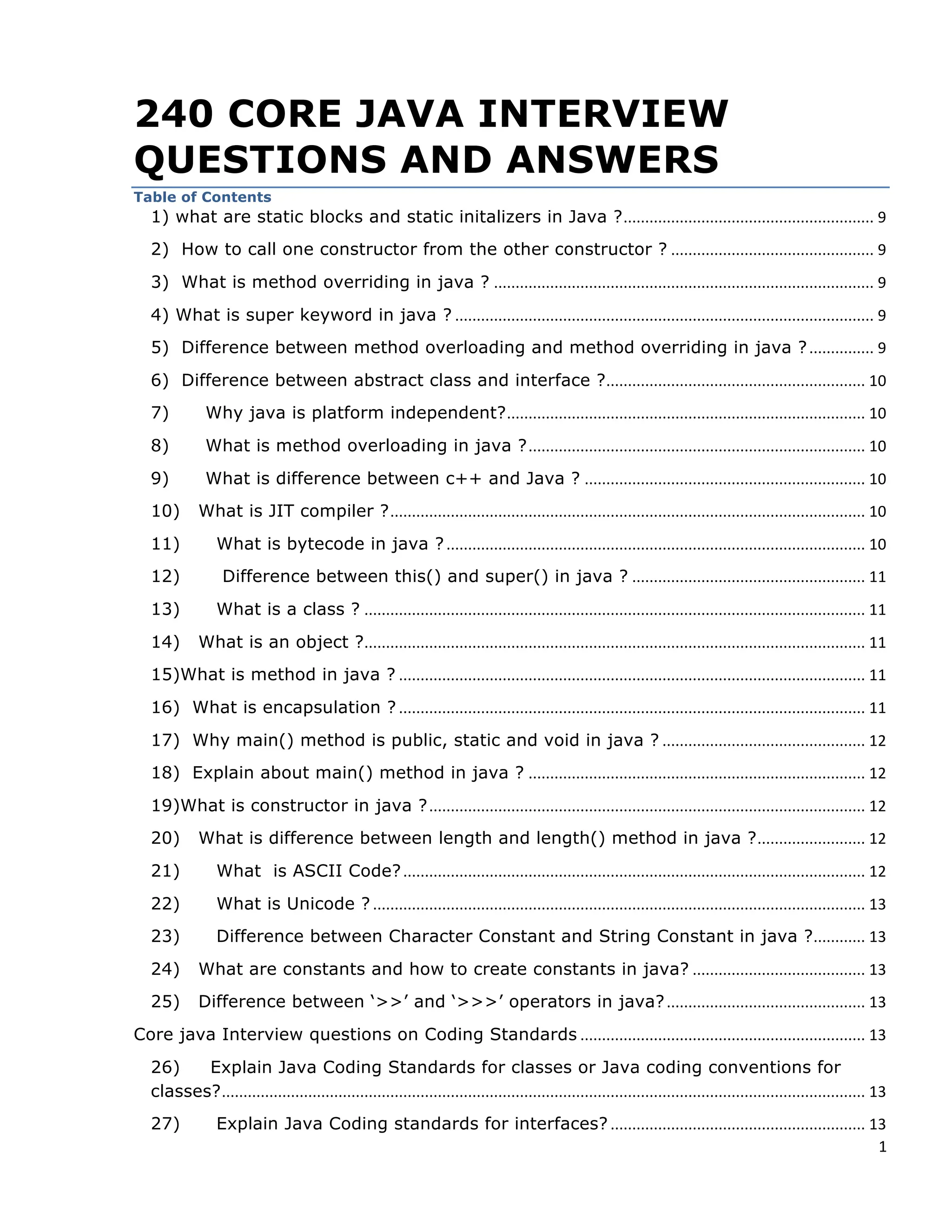 240 CORE JAVA INTERVIEW QUESTIONS AND ANSWERS pdf 240 CORE JAVA INTERVIEW QUESTIONS AND ANSWERS pdf