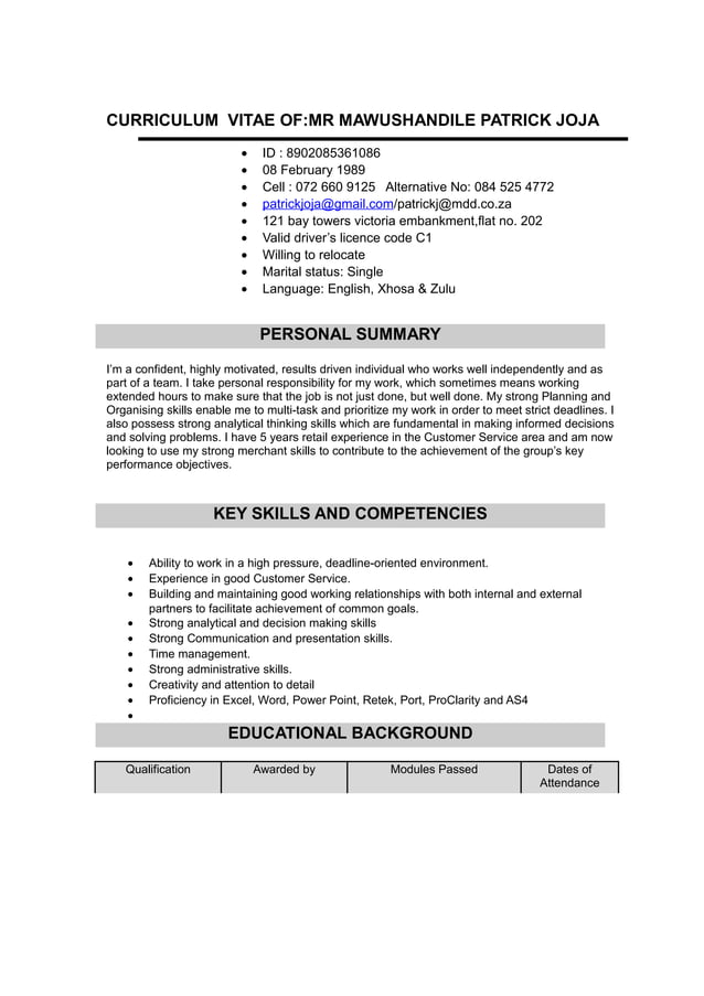 Patrick joja CV | DOC