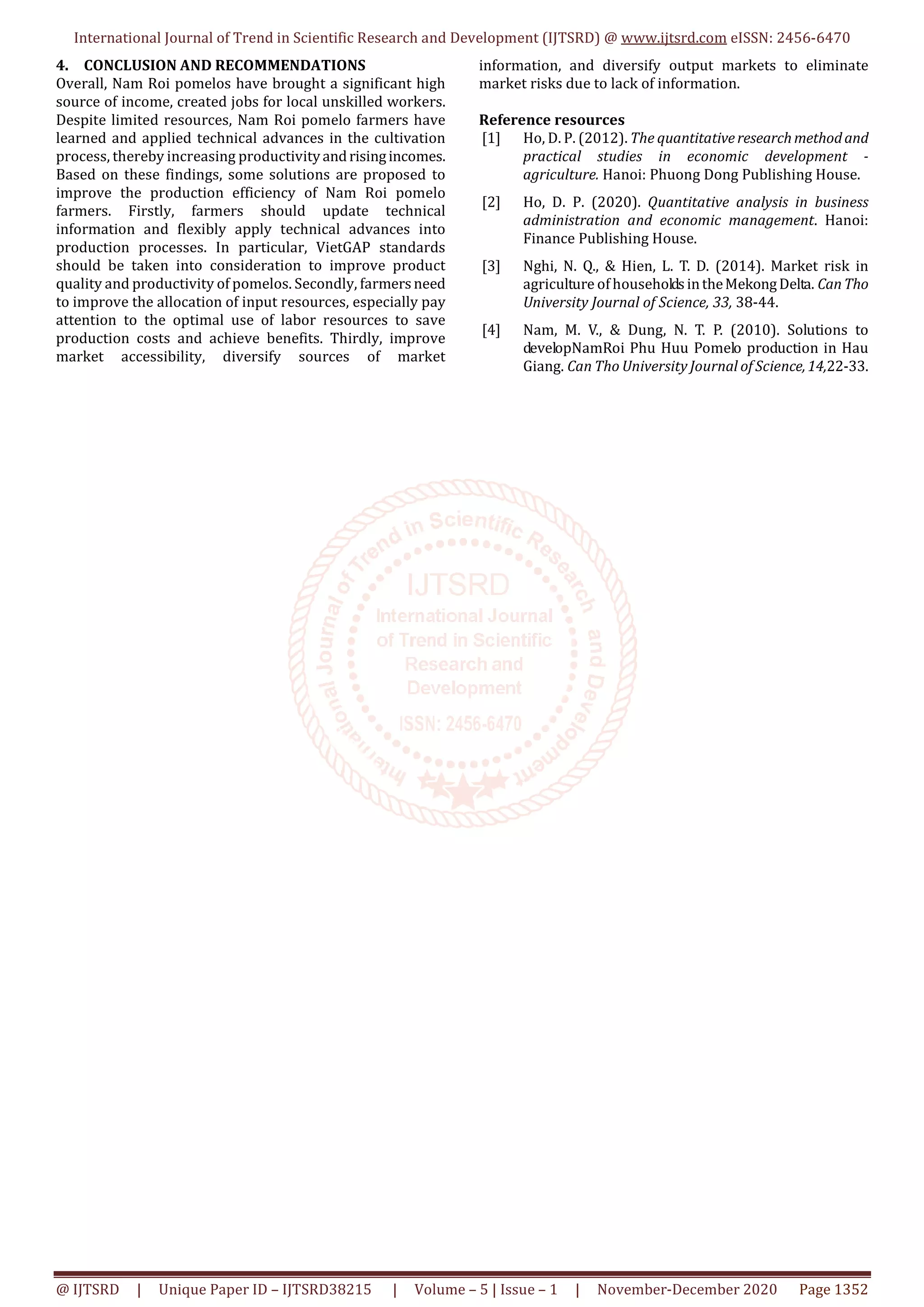 Financial Efficiency of Nam Roi Pomelo Planting Models under Vietgap ...