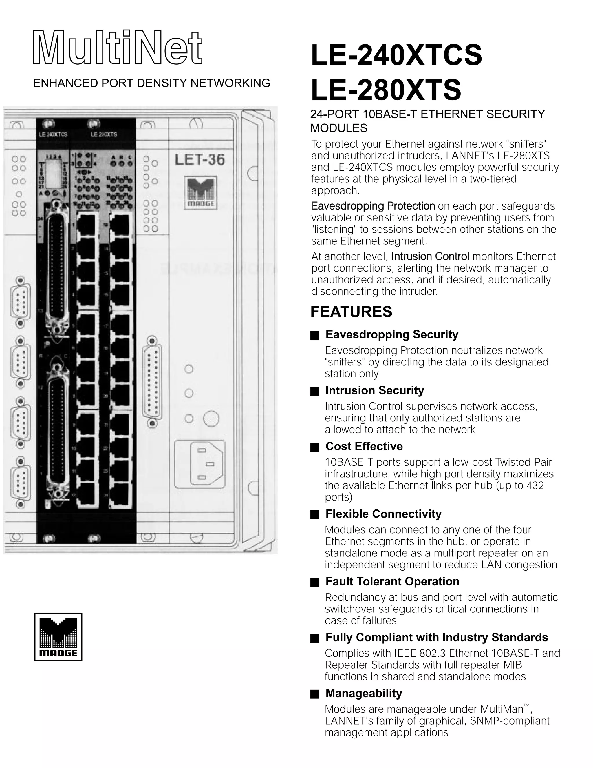 LE-240XTCS LE-280XTS - Ethernet module for the LET-36 chassis | PDF