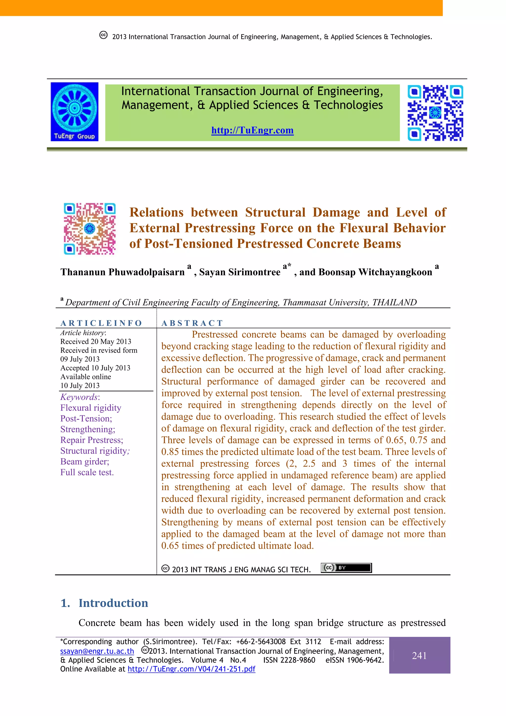 Relations between Structural Damage and Level of External Prestressing ...