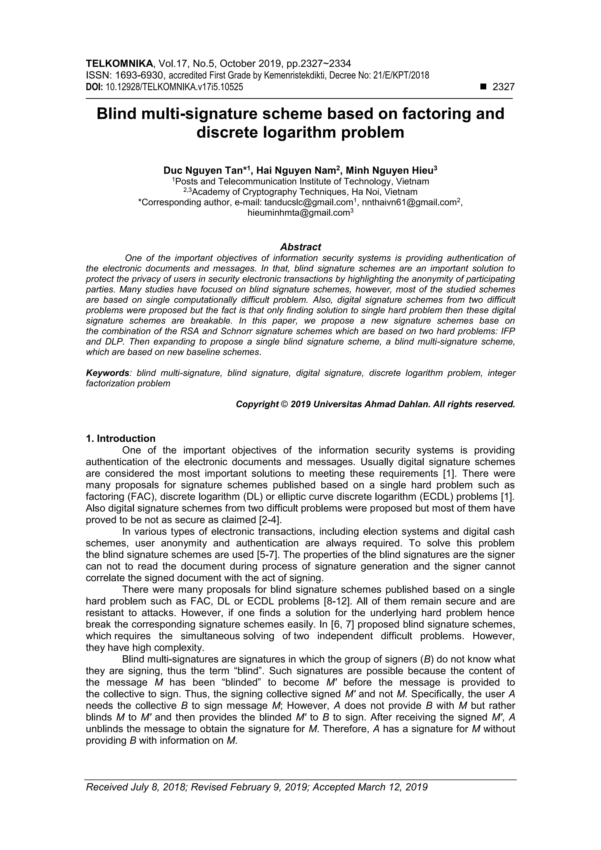 Blind Multi Signature Scheme Based On Factoring And Discrete Logarithm