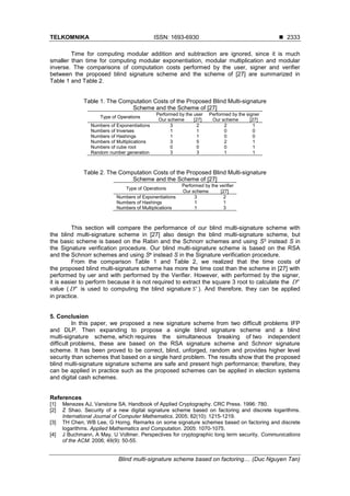 Blind multi-signature scheme based on factoring and discrete logarithm problem | PDF