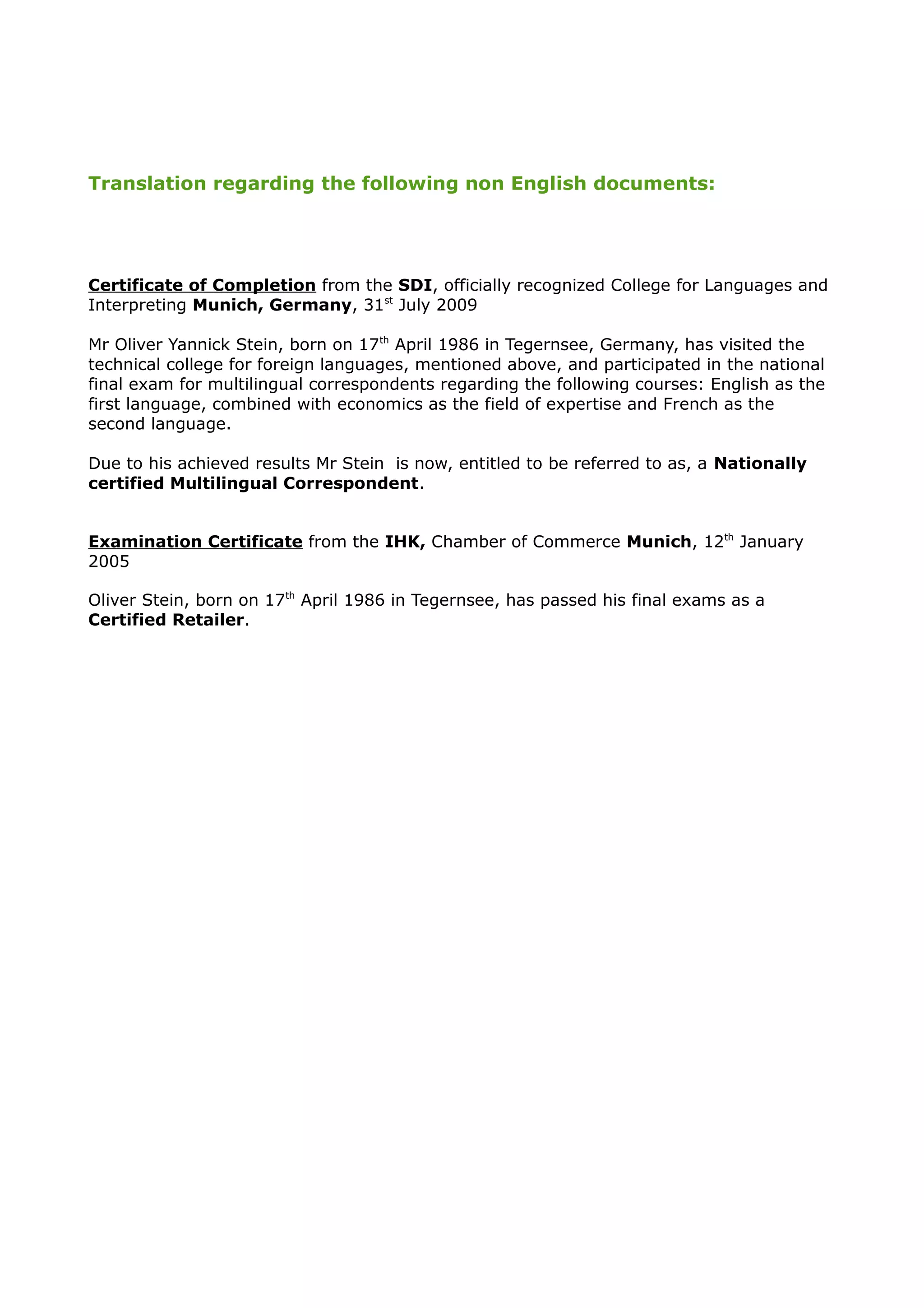 Resume incl Documents and Translation | PDF