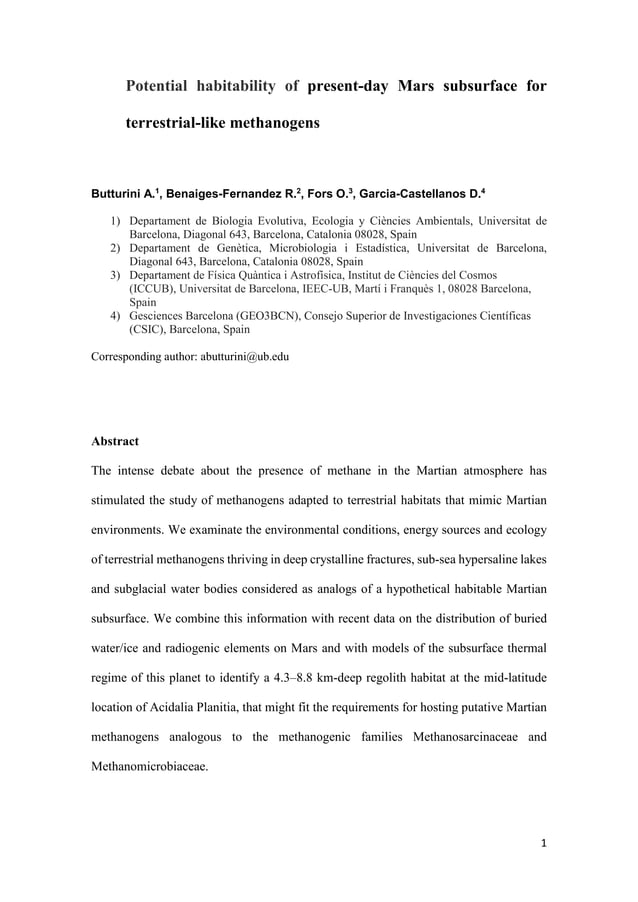 Potential habitability of present-day Mars subsurface for terrestrial ...