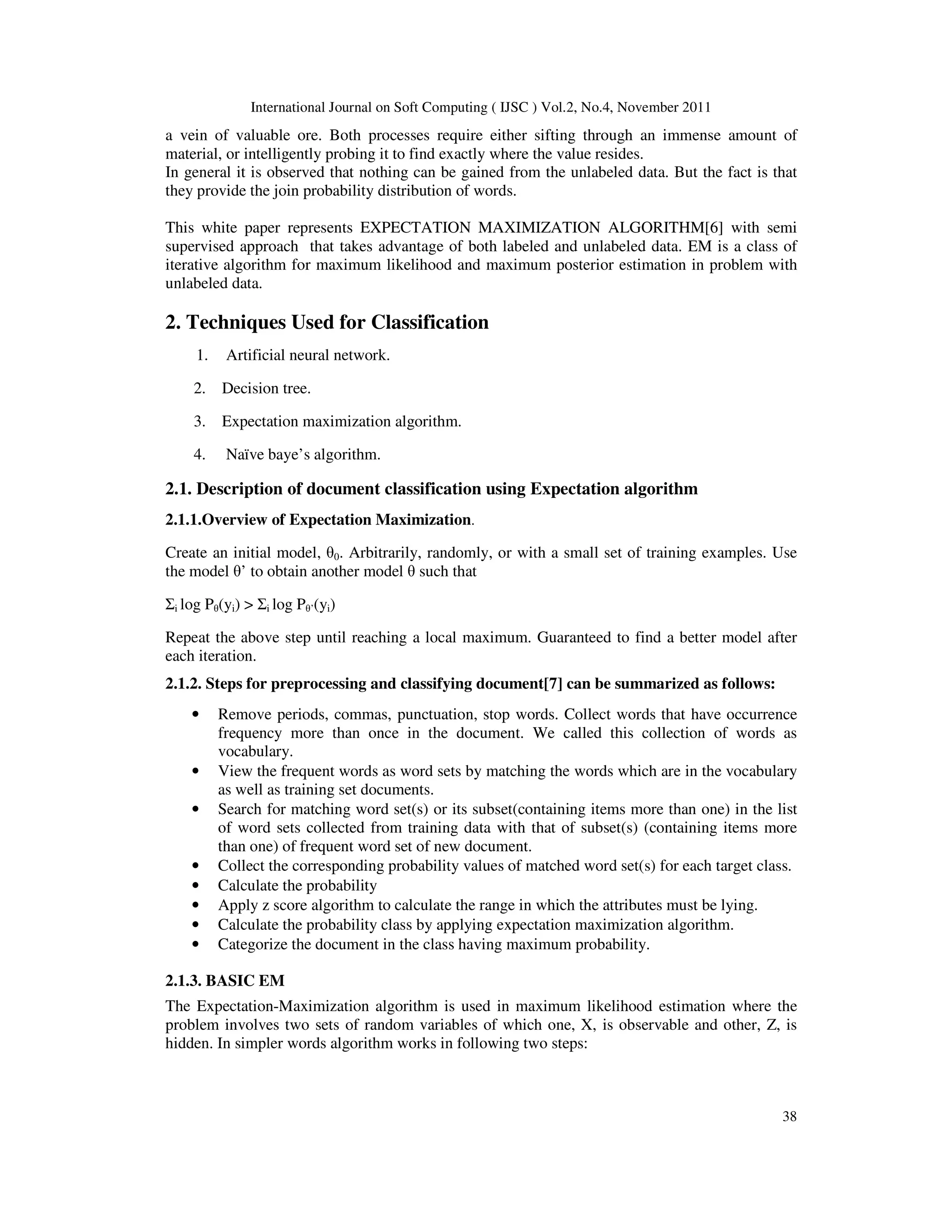 Document Classification Using Expectation Maximization With Semi