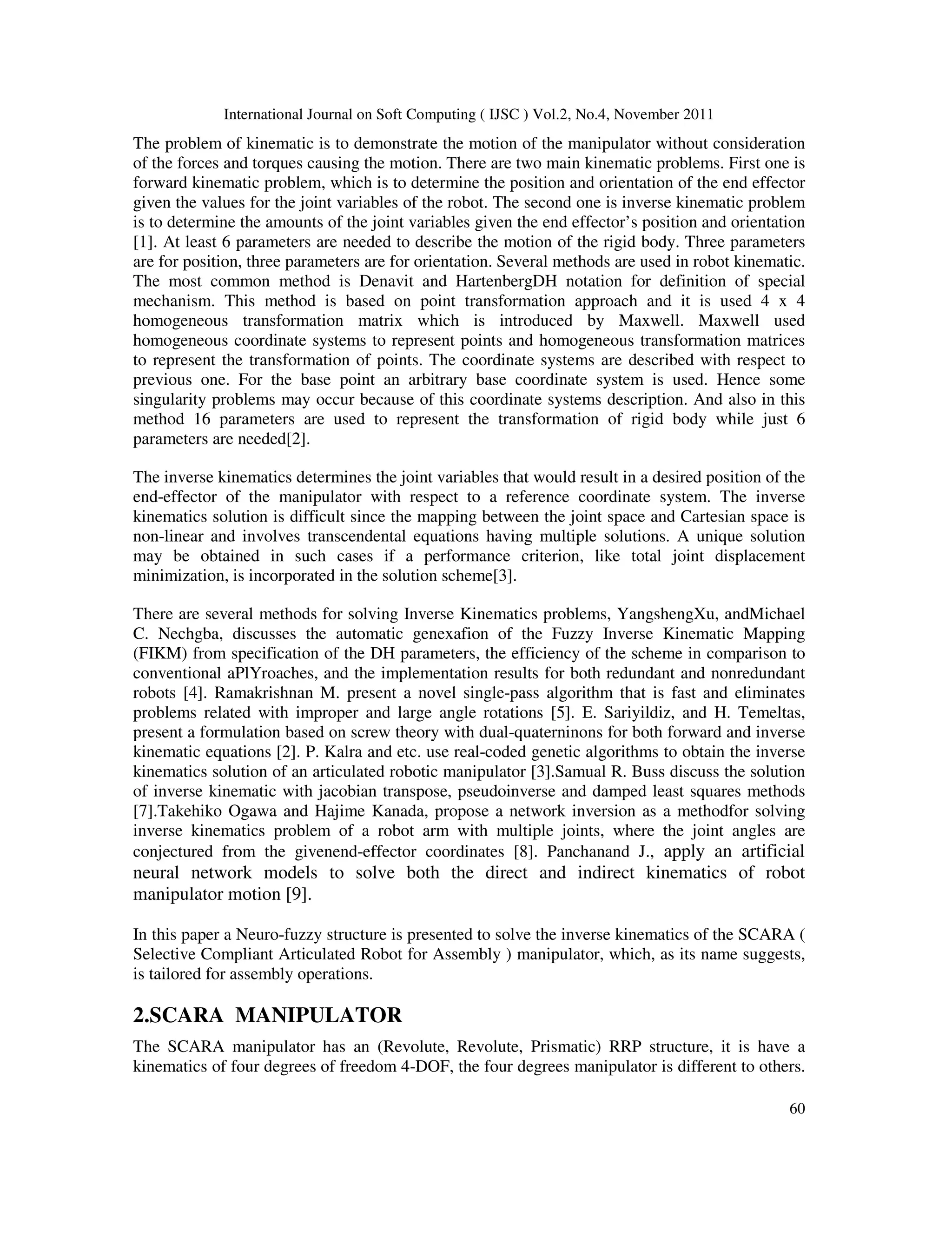 Solution of Inverse Kinematics for SCARA Manipulator Using Adaptive Neuro-Fuzzy Network | PDF