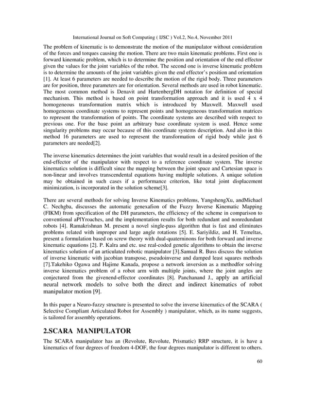 Solution of Inverse Kinematics for SCARA Manipulator Using Adaptive Neuro-Fuzzy Network | PDF