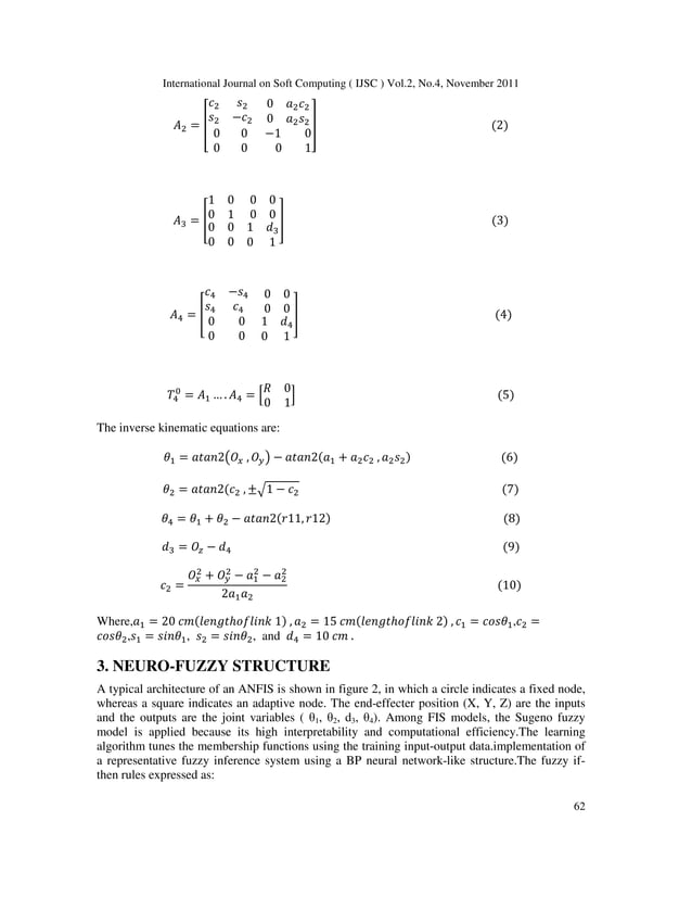 Solution of Inverse Kinematics for SCARA Manipulator Using Adaptive Neuro-Fuzzy Network | PDF