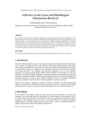A Review on the Cross and Multilingual Information Retrieval | PDF
