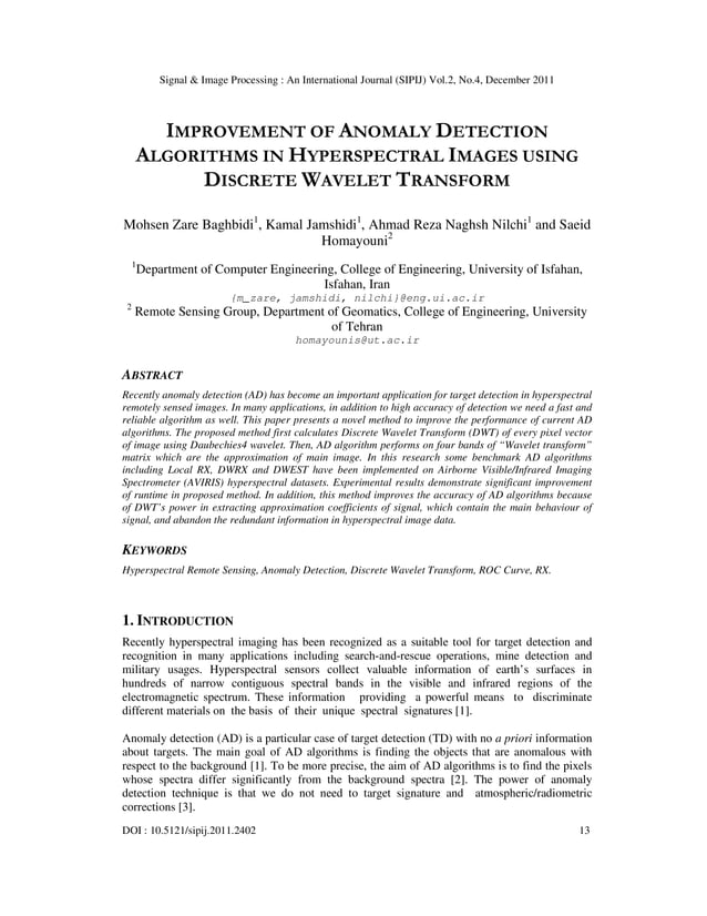 Improvement of Anomaly Detection Algorithms in Hyperspectral Images Using Discrete Wavelet ...