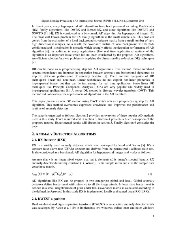 Improvement of Anomaly Detection Algorithms in Hyperspectral Images Using Discrete Wavelet ...