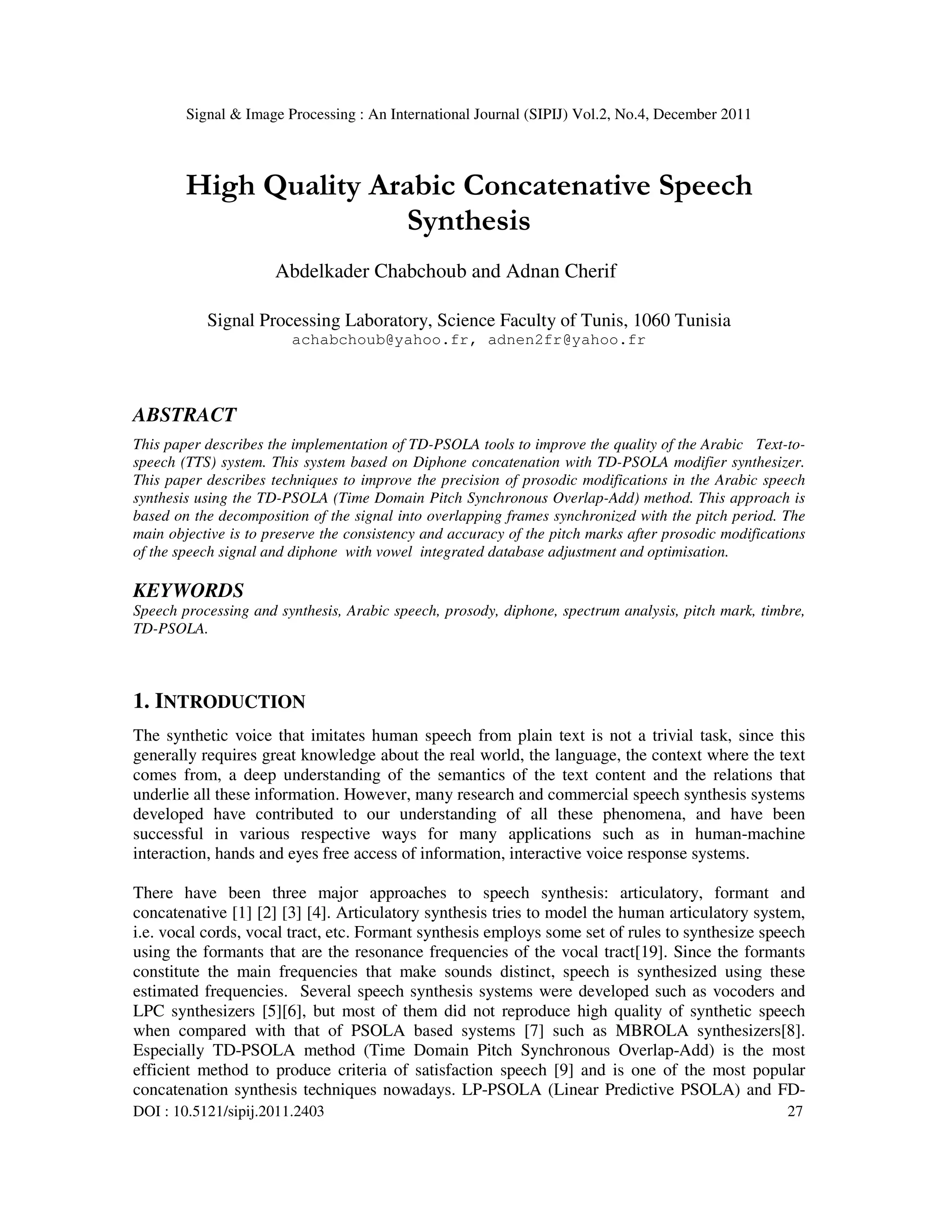 High Quality Arabic Concatenative Speech Synthesis | PDF | Digital Audio | Computer Software and ...