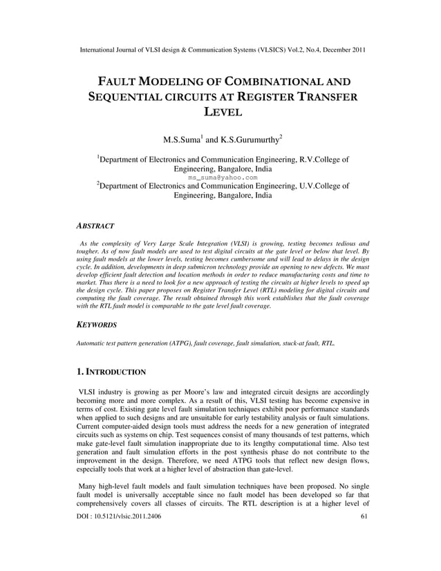 Fault Modeling of Combinational and Sequential Circuits at Register Transfer Level | PDF